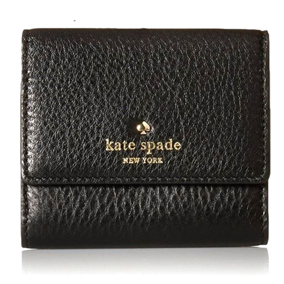 kate spade | Bags | Kate Spade Small Black Pebbled Leather Trifold ...